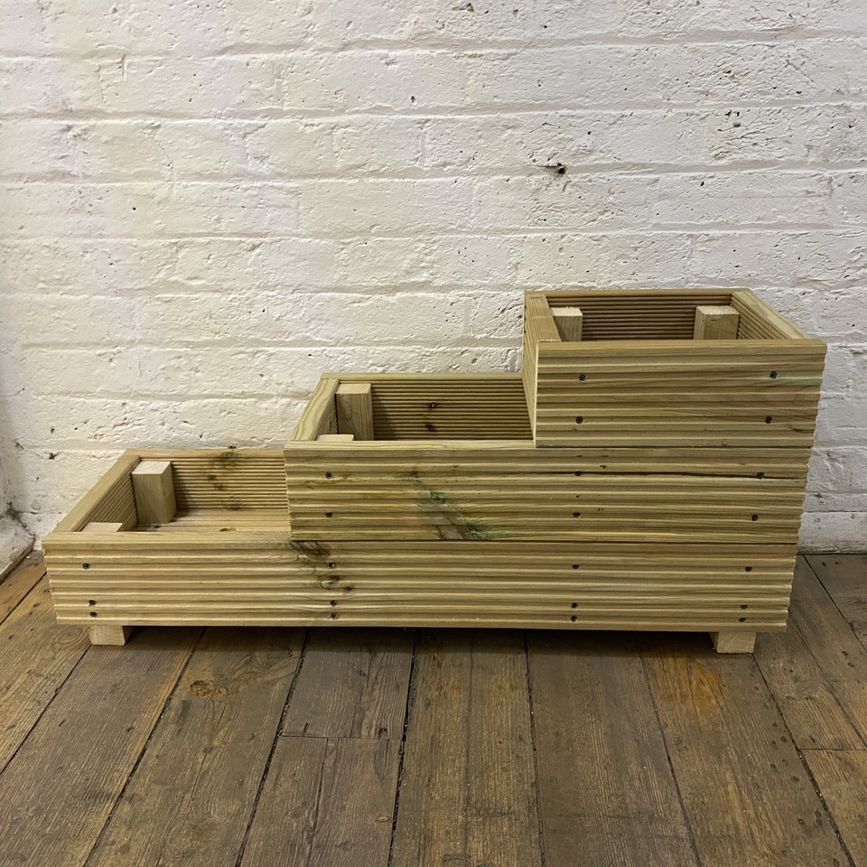 Medium 3 Tiered Garden Steps Level Wooden Decking Patio Planter Trough ...