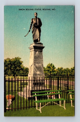 Postcard MO Bolivar Missouri Simon Bolivar Statue Vintage Linen AL1 | eBay