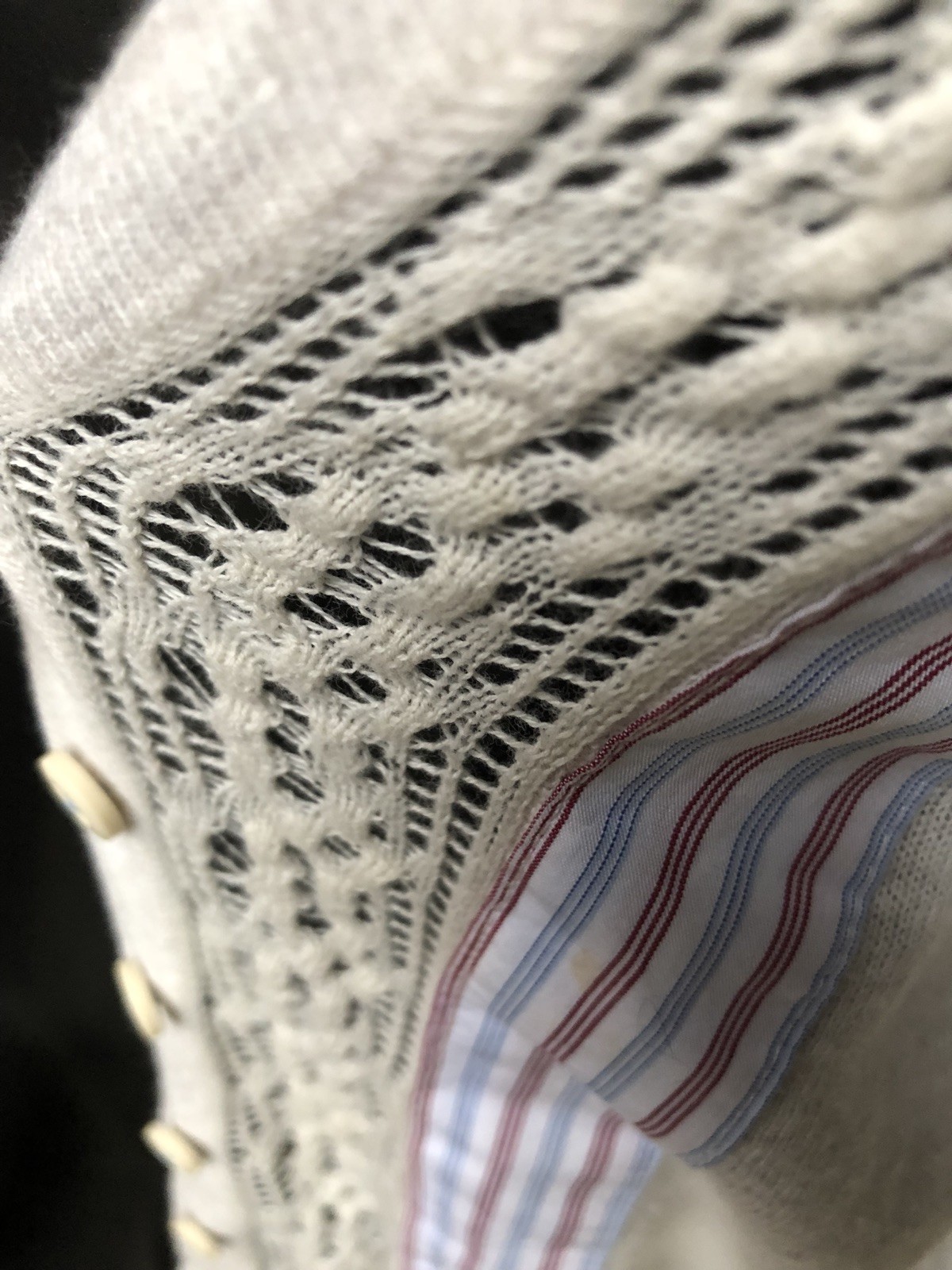 ANTHROPOLOGIE FIELD FLOWER Cardigan Sweater Cream w/ Lace & Pin-Stripe ...