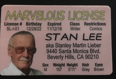 Stan Lee Marvel Comics novelty Drivers License ID collectors card ...
