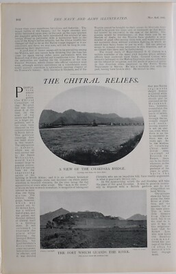1901 PRINT CHITRAL RELIEFS CHAKDARA BRIDGE FORT GUARDING THE RIVER ...