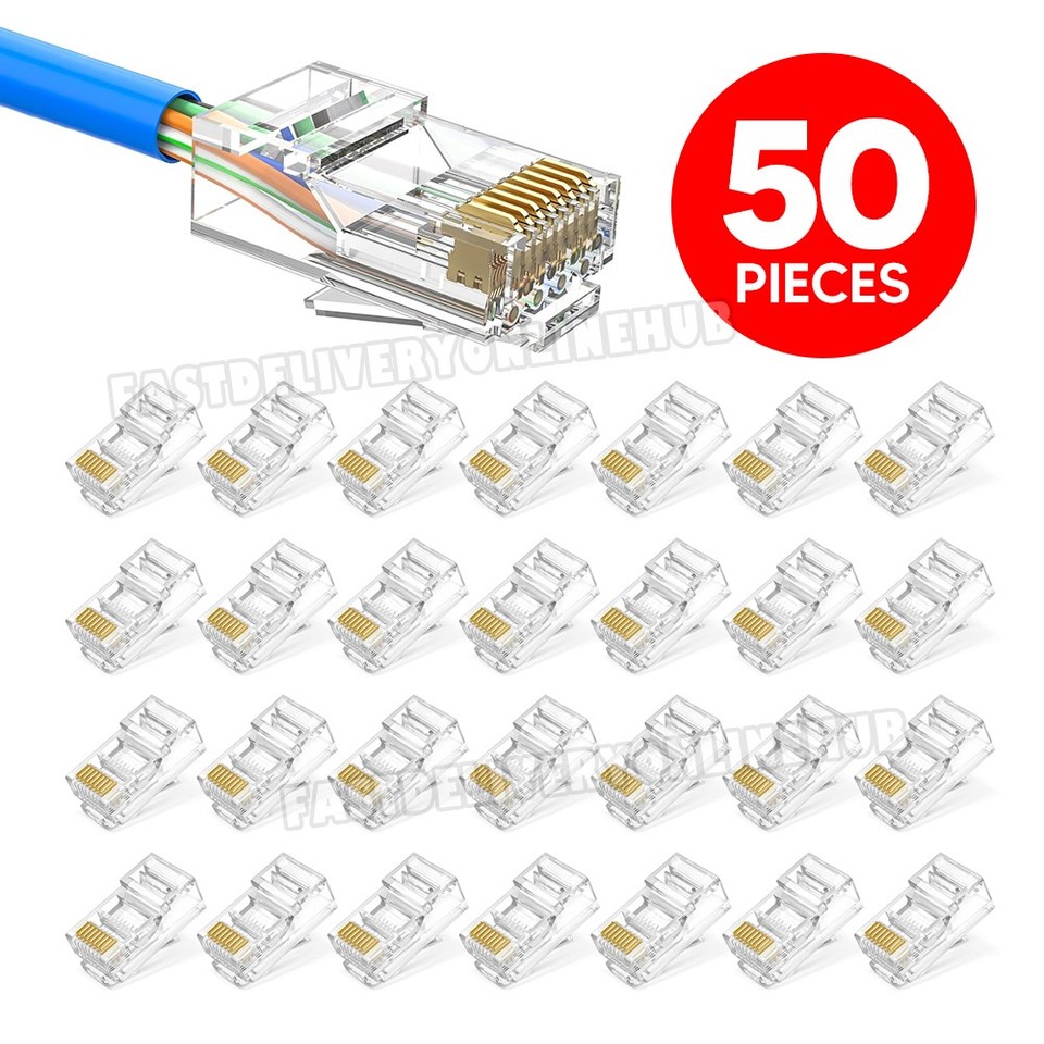 Cat6 RJ45 Pass Through Ends Connector Modular Plug Newwork Ethernet ...