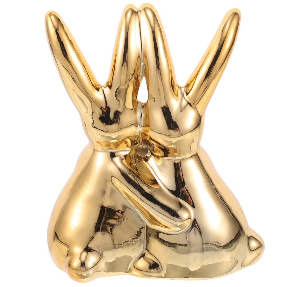 Golden Rabbit Statue Porcelain Animal Figurines Bunny Couple ...