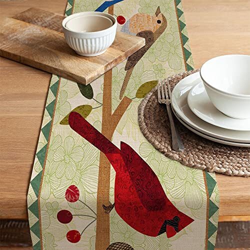 Summer Birds Tree Branches Table Runner, Table Runner 13''X72'' Green ...