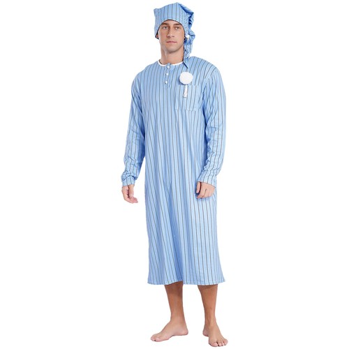Mens Striped Sleepwear Long Sleeve Nightshirt Night Pajama Set with ...