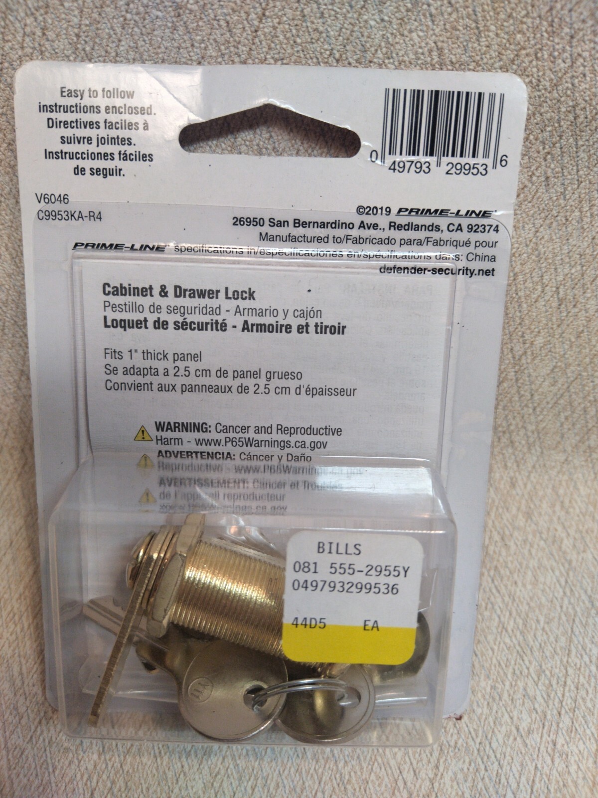 Prime-line U 9953ka Drawer and Cabinet Lock Brass for sale online | eBay