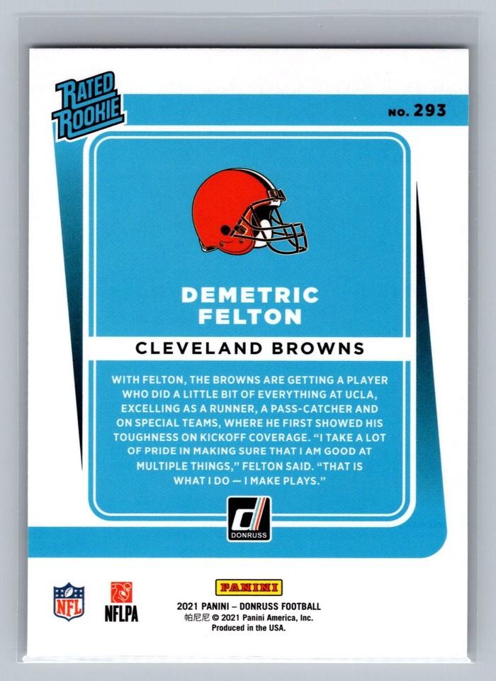 Demetric Felton 2021 Donruss #293 Cleveland Browns RC Rookie C11 | eBay