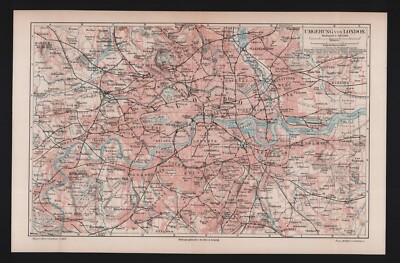 Landkarte city map 1896: LONDON. Umgebung. UK Grossbritannien | eBay