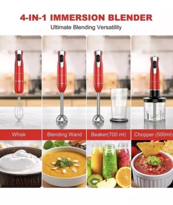 4-in-1 Retro Immersion Hand Blender with Whisk & Chopper & Blending ...