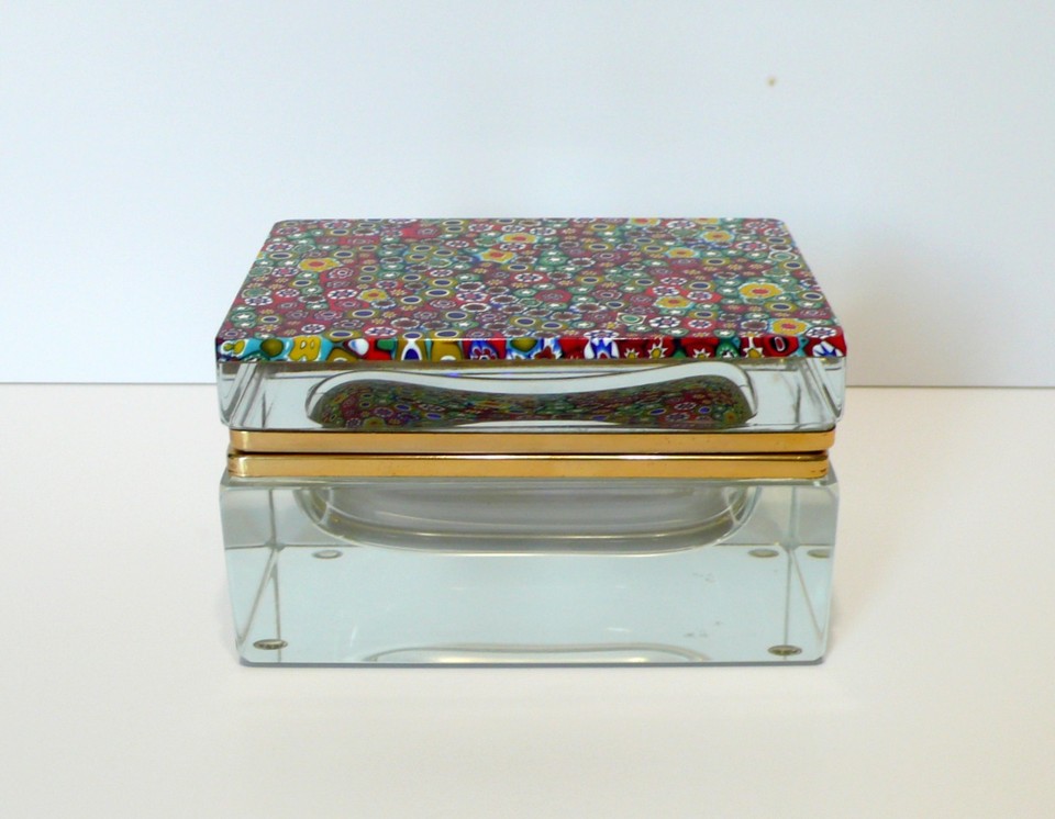 RESERVED Murano MANDRUZZATO Millefiory Crystal Glass Casket Jewelry ...