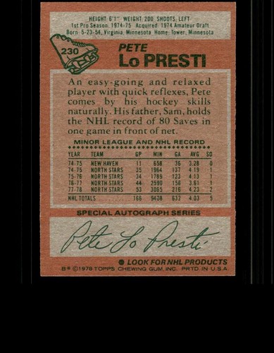 PETE LOPRESTI 1978 Topps Hockey #230 B1010R5S7P5 FREE SHIPPING | eBay