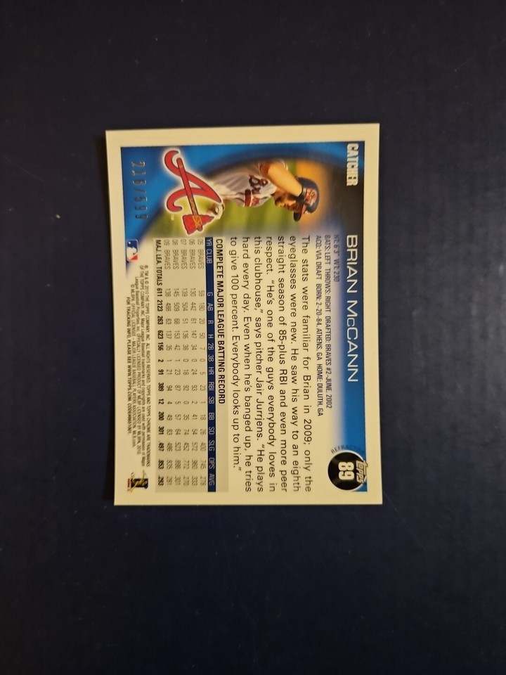 2010 Topps Chrome Retail Purple Refractor /599 Brian McCann #89 Braves ...