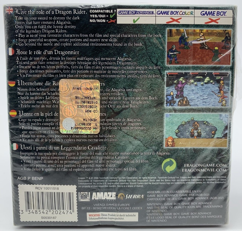 Eragon Game Boy Advance GBA Nintendo Gameboy New Sealed Sierra | eBay