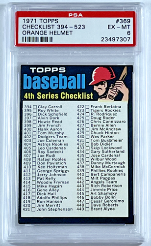 1971 TOPPS 4TH SERIES CHECKLIST #369 ORANGE HELMET PSA 6 | eBay