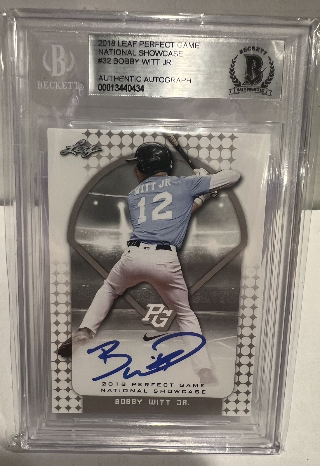 BOBBY WITT JR SIGNED 2018 LEAF PERFECT GAME CARD #32 BECKETT SLABBED ...