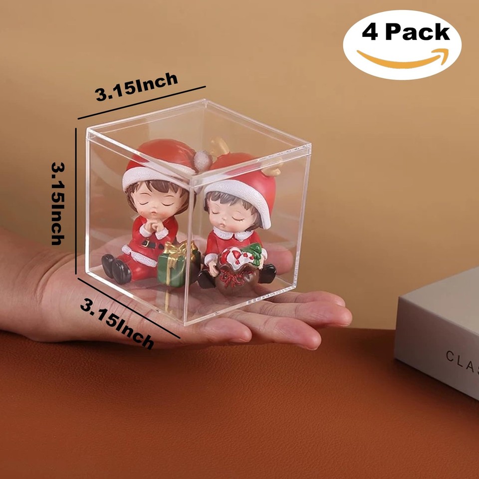 Acrylic Box with Lid, Clear Boxes 4 Pack Transparent Square Cube Small ...
