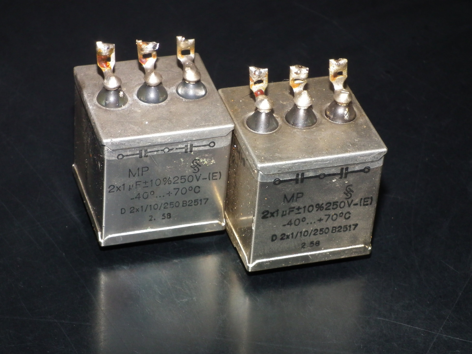 Siemens Klangfilm PIO capacitors 2x1uF/250V glass end seal two pcs (2 ...