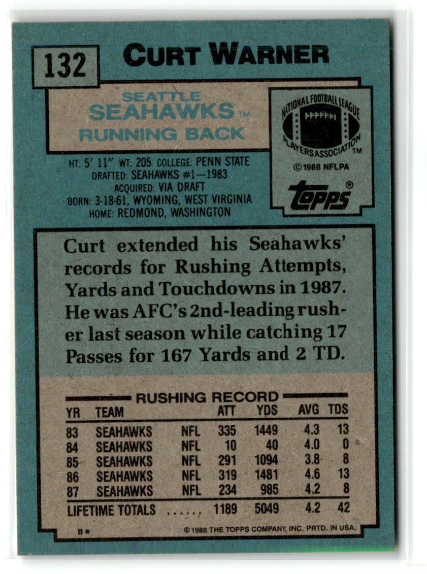 1988 Topps - #132 Curt Warner for sale online | eBay