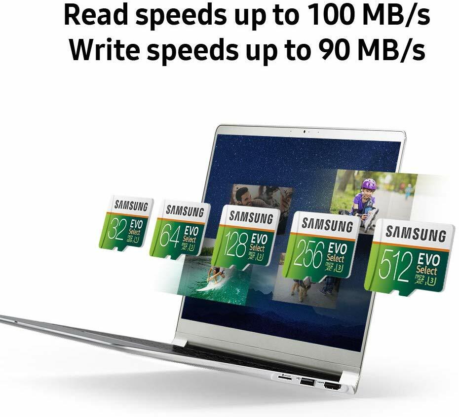 Samsung 64/128/256GB 100MB/s (U3) MicroSDXC Evo Select Memory Card with ...