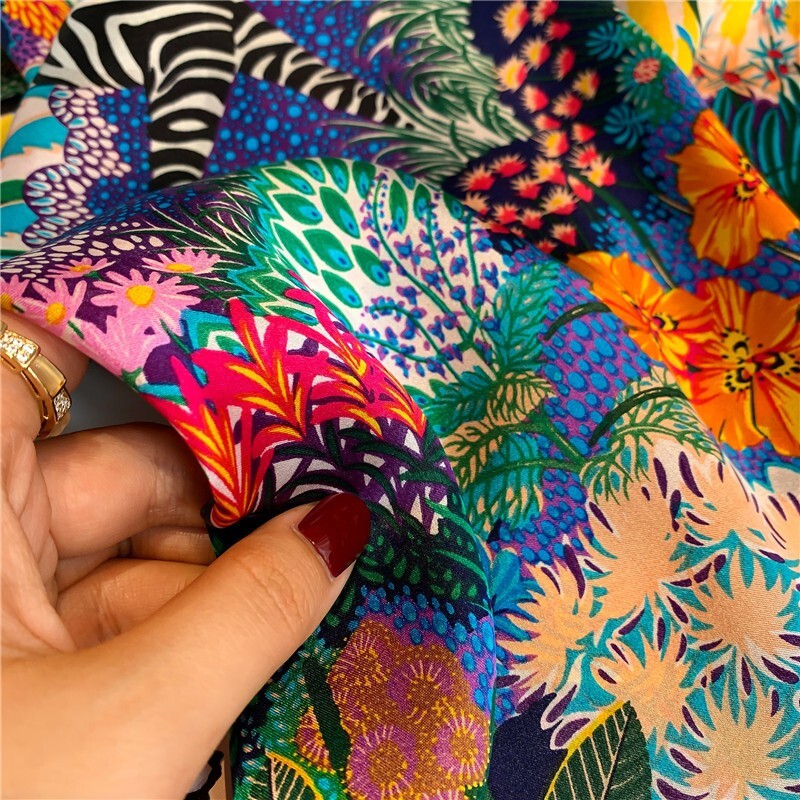 100% Silk Scarf Women Vintage Horse Zebra Small Bandana Kerchief Turban ...