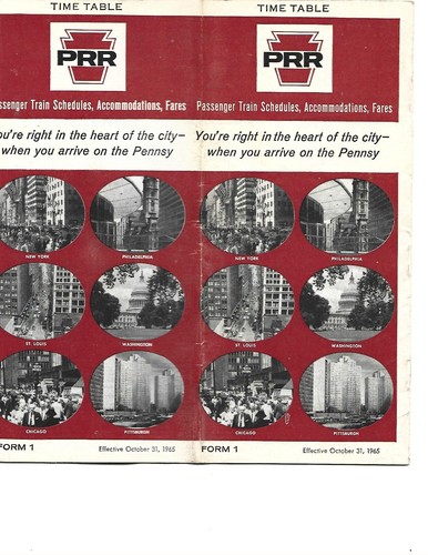 Oct.31,1965 Pennsylvania Railroad Time Table Passenger Train Schedule ...