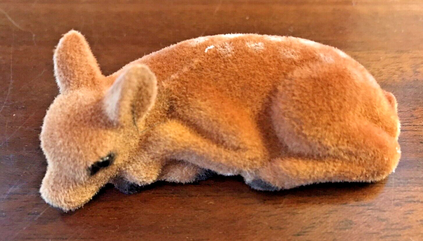 Vintage Sleeping Lying Spotted Fawn Flocked Brown w/ White Spots Small ...
