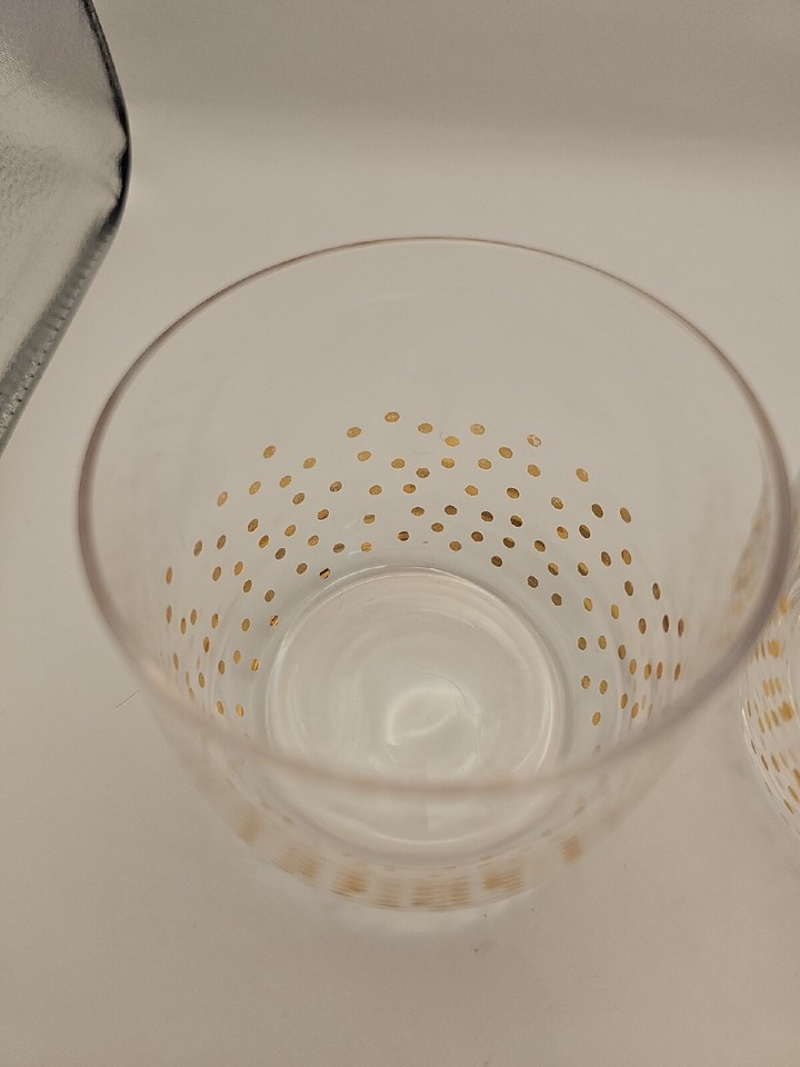 Glass Tumble Up Set Carafe. Clear Glass With Gold Polka-dots. 8 Inches ...
