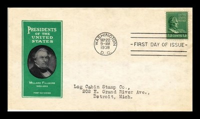 DR JIM STAMPS US COVER MILLARD FILLMORE PRESIDENTIAL SERIES FDC IOOR ...