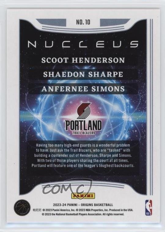 2023 Panini Origins Nucleus Pink 90/99 Scoot Henderson Shaedon Sharpe ...