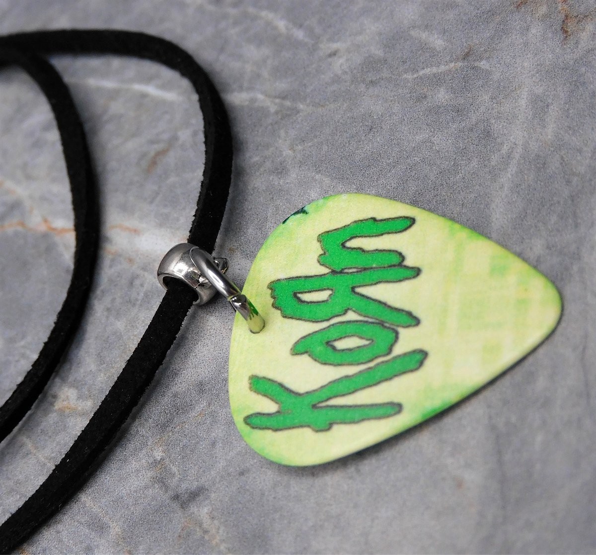 Korn Green Guitar Pick Necklace with Black Sueded Cord | eBay
