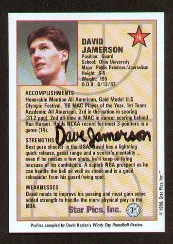 David Jamerson signed auto 1990 Star Pics Basketball | eBay