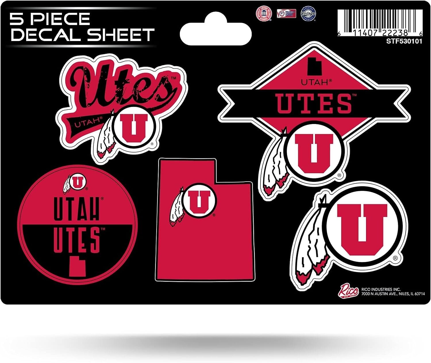 Utah Utes 5 Piece Decal Sticker Sheet Laptop Phone Drinkware Notebook ...