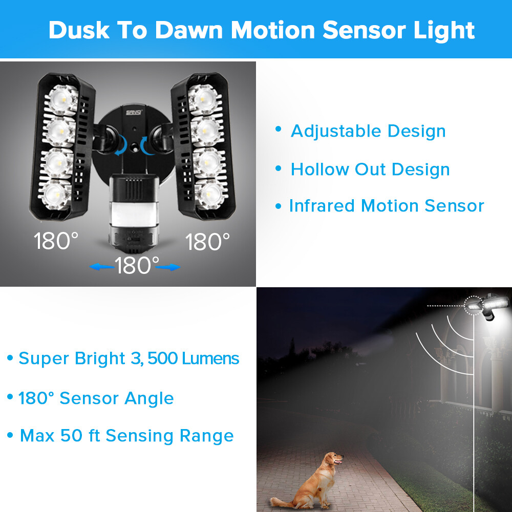 3600lm 250W LED Security Light Motion Sensor Yard Floodlight Dusk to ...