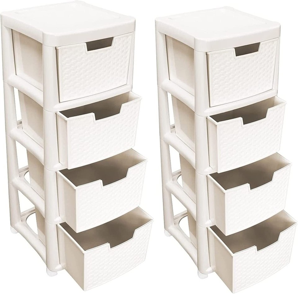 Rattan Cream Large 4 Drawer Plastic Modular Storage Tower Home, School ...