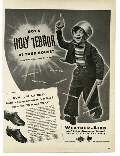 1943 Weather-Bird Children's Shoes Little Boy Holy Terror Vintage Print ...