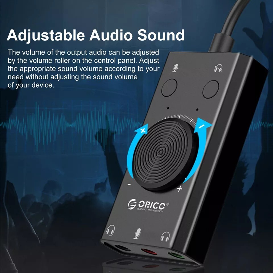 3Port USB Sound Card 7.1 Channel External Audio Adapter 3.5mm Stereo ...