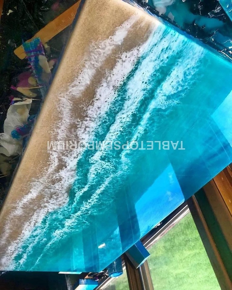 Unique Ocean Table Top With 3D Resin Waves Custom Order Epoxy Acacia ...