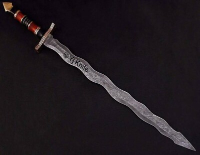 32 INCHES HANDMADE DAMASCUS STEEL KRIS COMBAT BATTLE READY SWORD WITH ...
