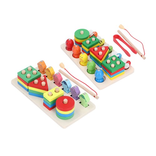 Wooden Fishing Game Toys Puzzle Shape Recognition Hand Eye Coordination ...