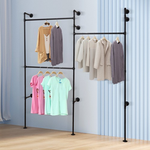 Industrial Pipe Clothes Rack Wall Mounted Garment Rack Closet Display ...