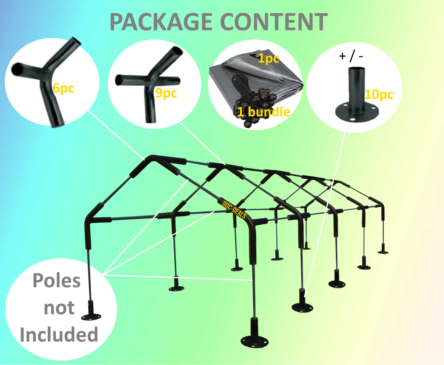 10x40' Carport Canopy Kit |1-3/8'' ID Fittings+Tarp+Bungee | No Roof ...