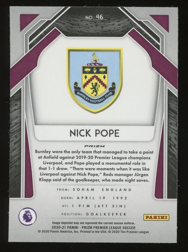 2020-21 Panini Prizm Premier League Blue Prizm #46 Nick Pope | eBay