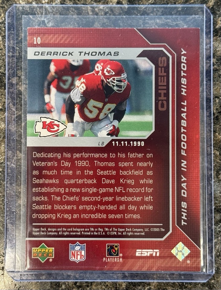 2005 Upper Deck Derrick Thomas Chiefs ESPN This Day In Football History ...