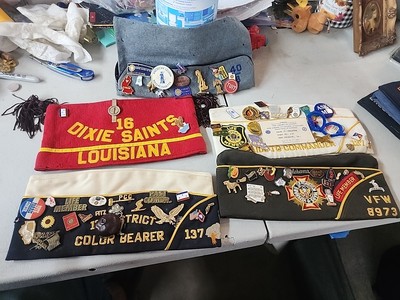 5 Vintage American legion VFW & 40/8 Club Garrison Hats Caps w/ 75 Pins ...