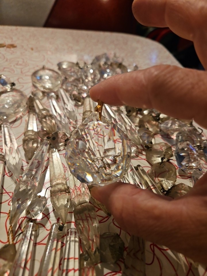Vintage Glass Crystal Faceted Chandelier Lamp Crystals Prisms Repair ...