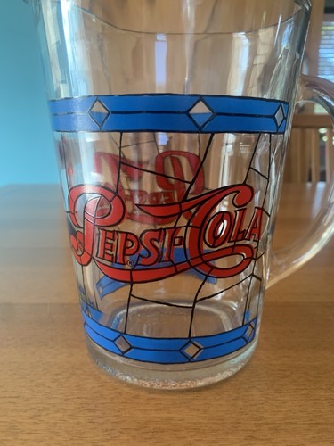 Vintage Pepsi Cola 64 ounce 1970s Pitcher Tiffany glass design Soda ...