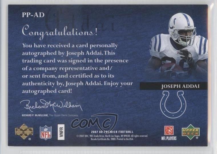 2007 UD Premier Penmanship Bronze /25 Joseph Addai #PP-AD Auto | eBay