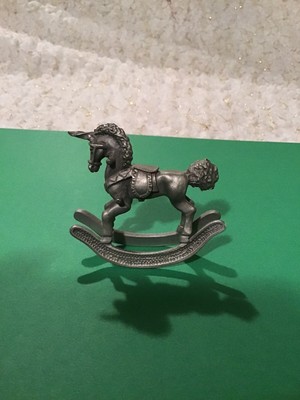Vintage PEWTER ROCKING UNICORN - 1982 Spoontiques #529 2.5 x 2.25 ...
