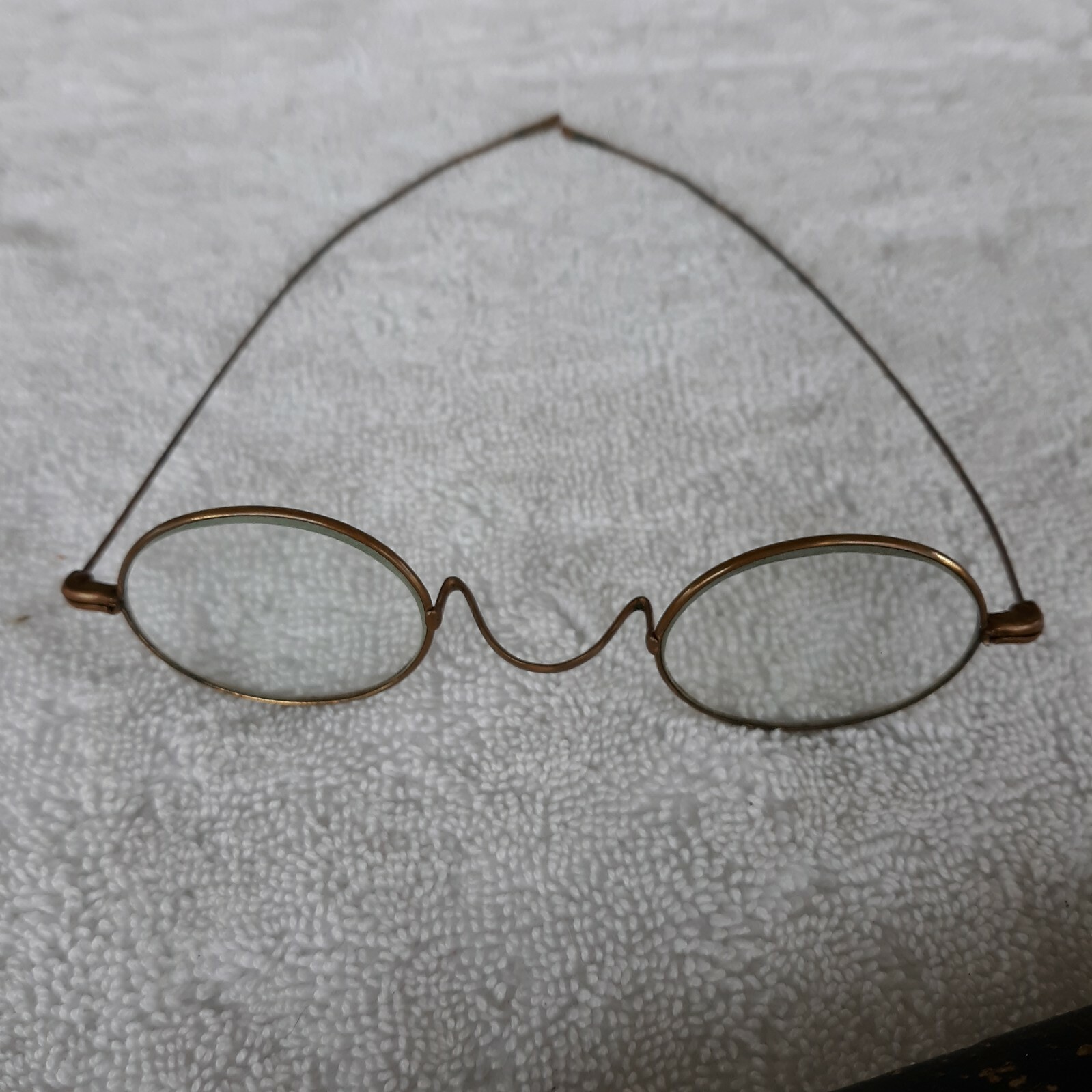 Antique Wire Eye Glasses Brass Frame Original Flat Ov… - Gem