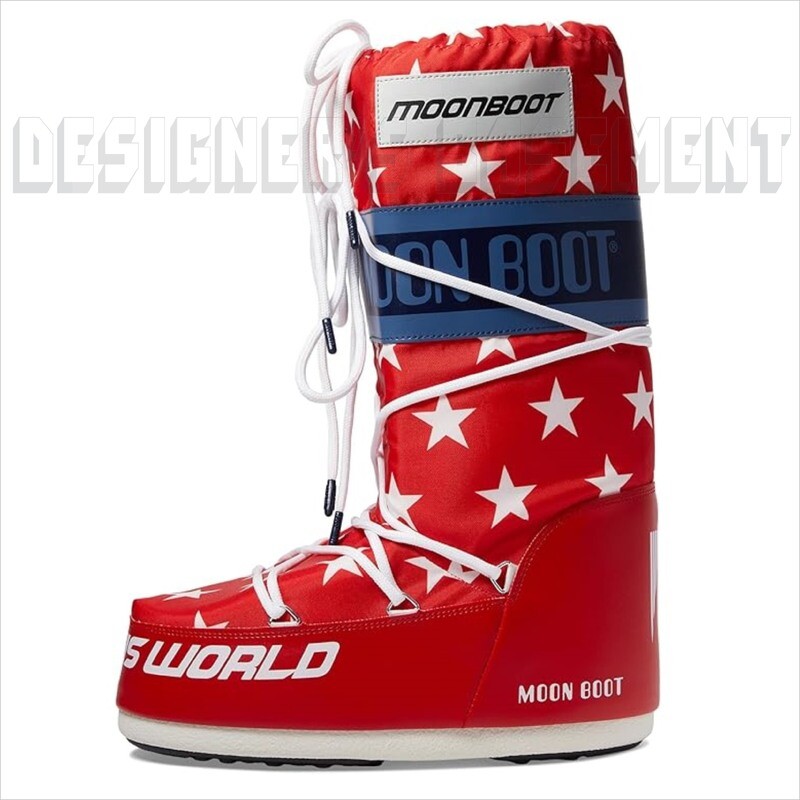 MOON BOOT Icon Retrobiker 3.5-6 red blue Logo White Stars Snow Boots ...